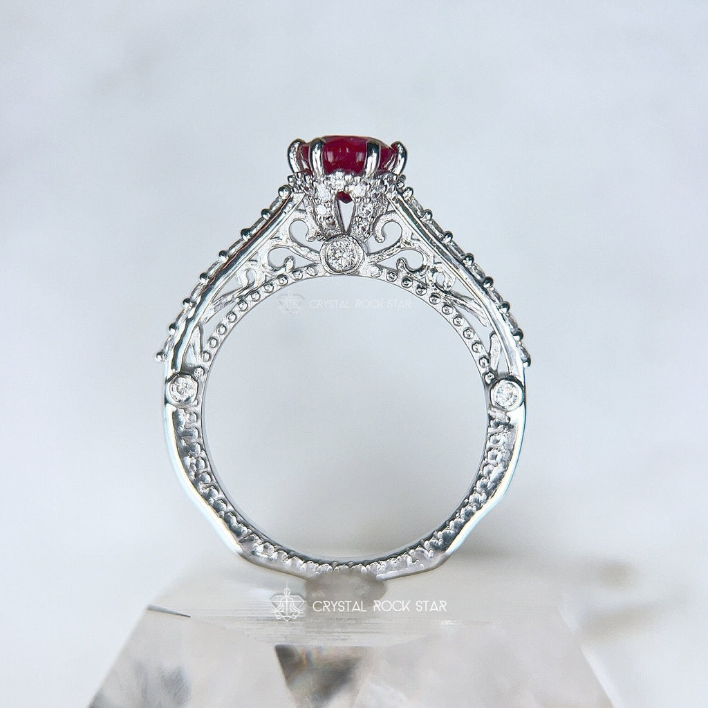 Ruby Sterling Silver Victorian Ring Round Red Gemstone July Birthstone ...