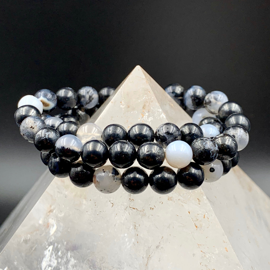 Merlinite Dendritic Agate Psilomelane Crystal Bead Stretch Bracelet ...