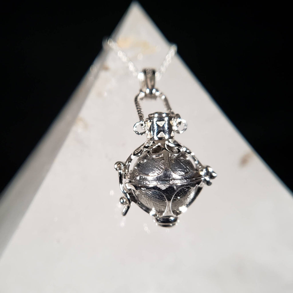 Meteorite Sphere Ball & Moldavite Sterling Silver Cage Locket Pendant ...