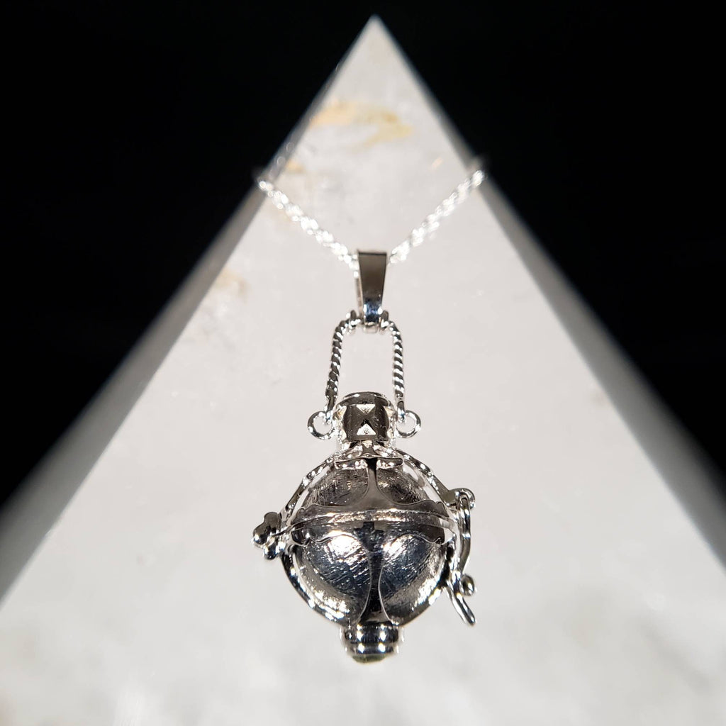 Meteorite Sphere Ball & Moldavite Sterling Silver Cage Locket Pendant ...