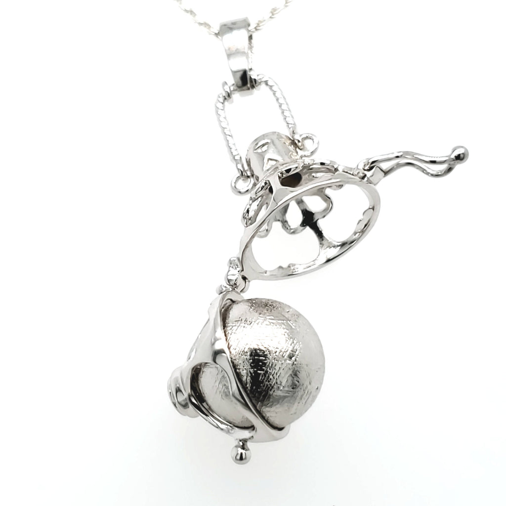Meteorite Sphere Ball & Moldavite Sterling Silver Cage Locket Pendant ...