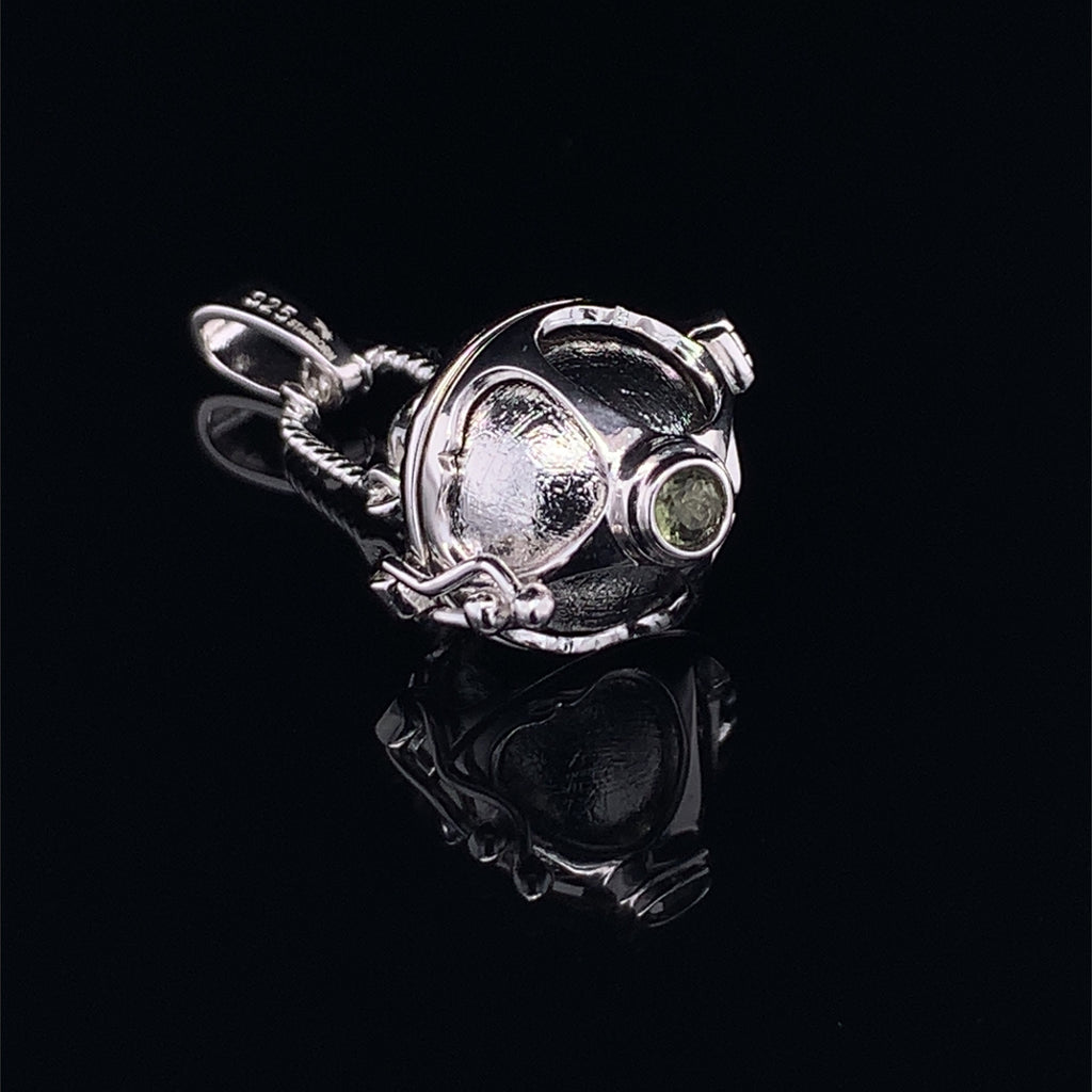 Meteorite Sphere Ball & Moldavite Sterling Silver Cage Locket Pendant ...